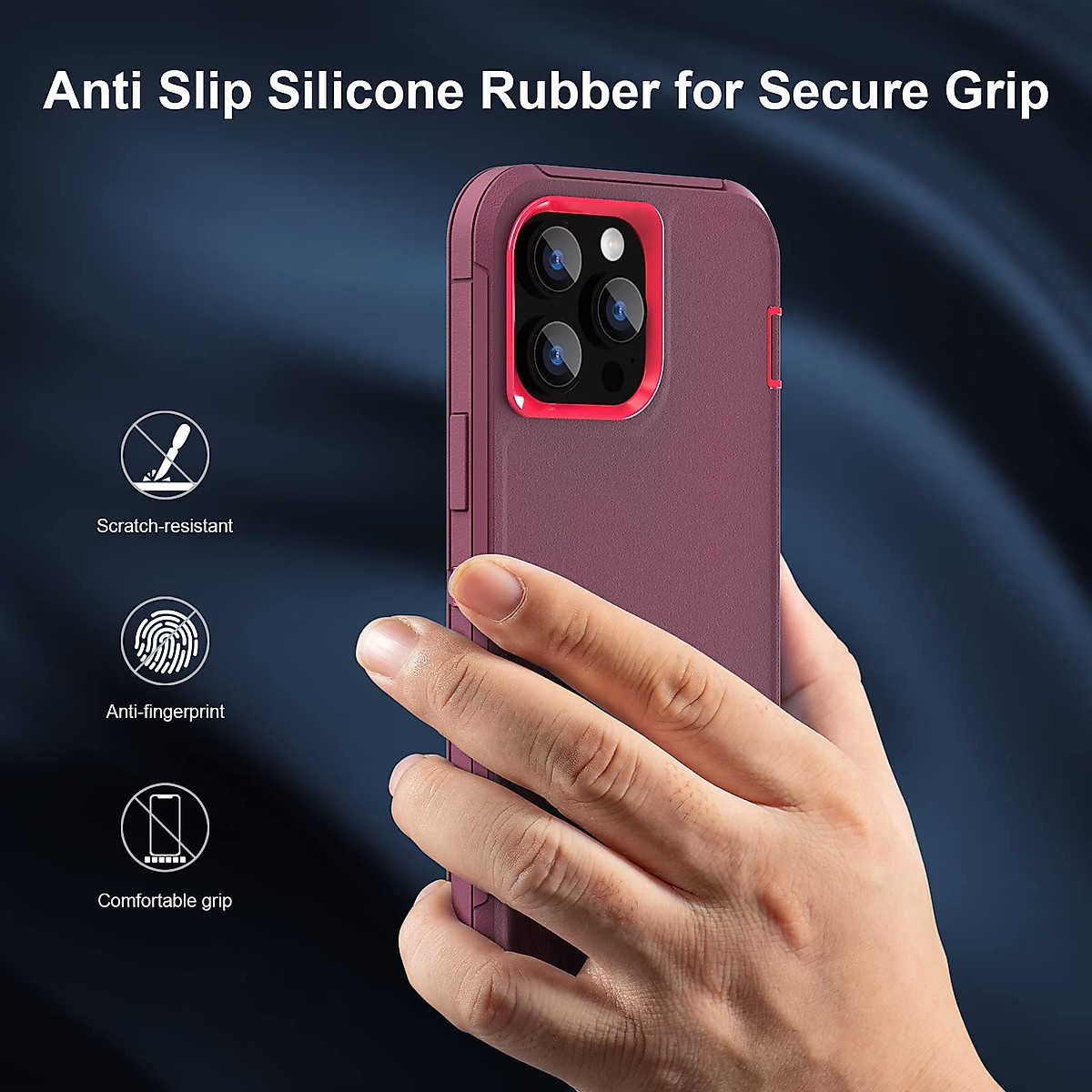 For iPhone 13 Pro Max Case with Full Body Protection, iPhone 12 Pro Max Case Heavy Duty Shockproof 3 in 1 Silicone Rubber with Hard PC Rugged Durable Phone Cover for 13ProMax 6.7 Inch. (Burgundy)