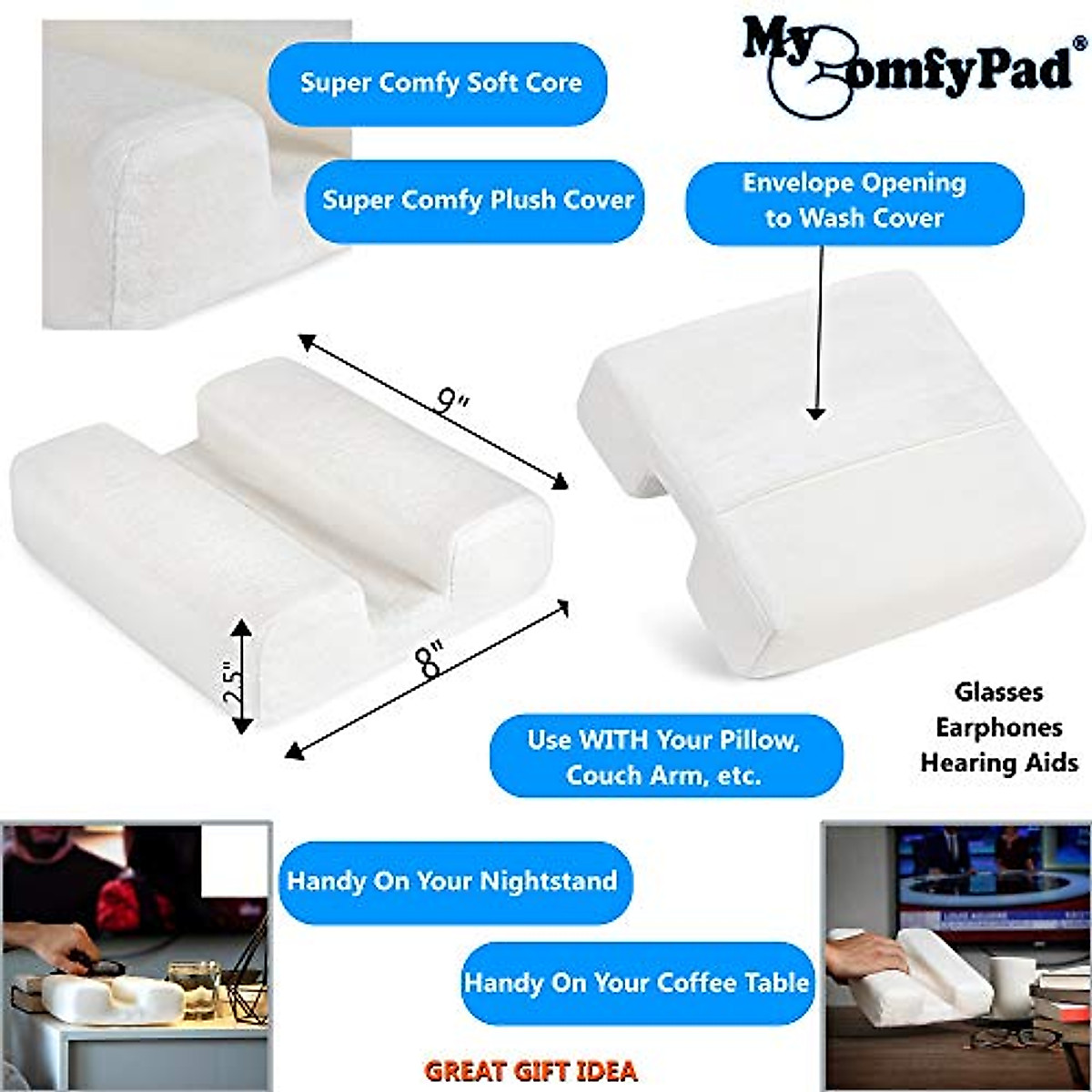 New Version, A Bit Firmer. Eyeglass Pillow Pad for Glasses and Airpods, Comfortably Lie on Your Side, Ear Pain Piercing CNH Pillow, Great Gift, Earbuds Airpods Cushion, Earphones, Hearing Aids Glasses