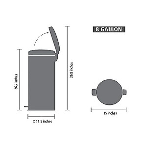 Brabantia New Icon Step Trash Can (8 Gal/Pine Green) Soft Closing Kitchen Garbage/Recycling Can with Removable Bucket