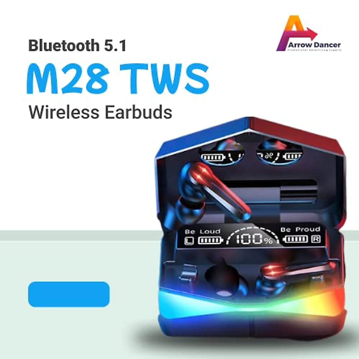 M28 Wireless Earbuds TWS Bluetooth 5.1 Gaming Monster Earphones Touch Control Headphones Microphone Mirror Screen Mini LED Display - Excellent Sound Ensure Fast & Stable Connection Waterproof | AD