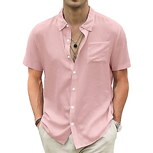 CTU Men's Fashion Summer Casual Button Down Shirt Short Sleeve Solid Color Holiday Beach Shirts