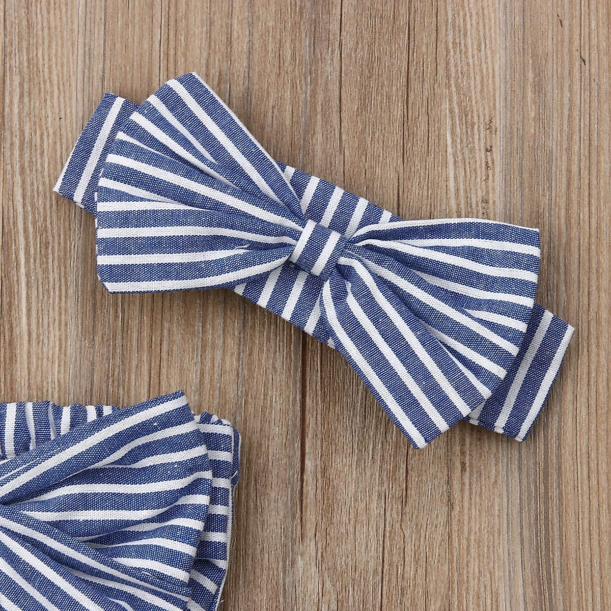 Newborn Kids Baby Girls Clothes Floral Jumpsuit Romper Playsuit + Headband Outfits (Blue Striped, 0-6 Months)