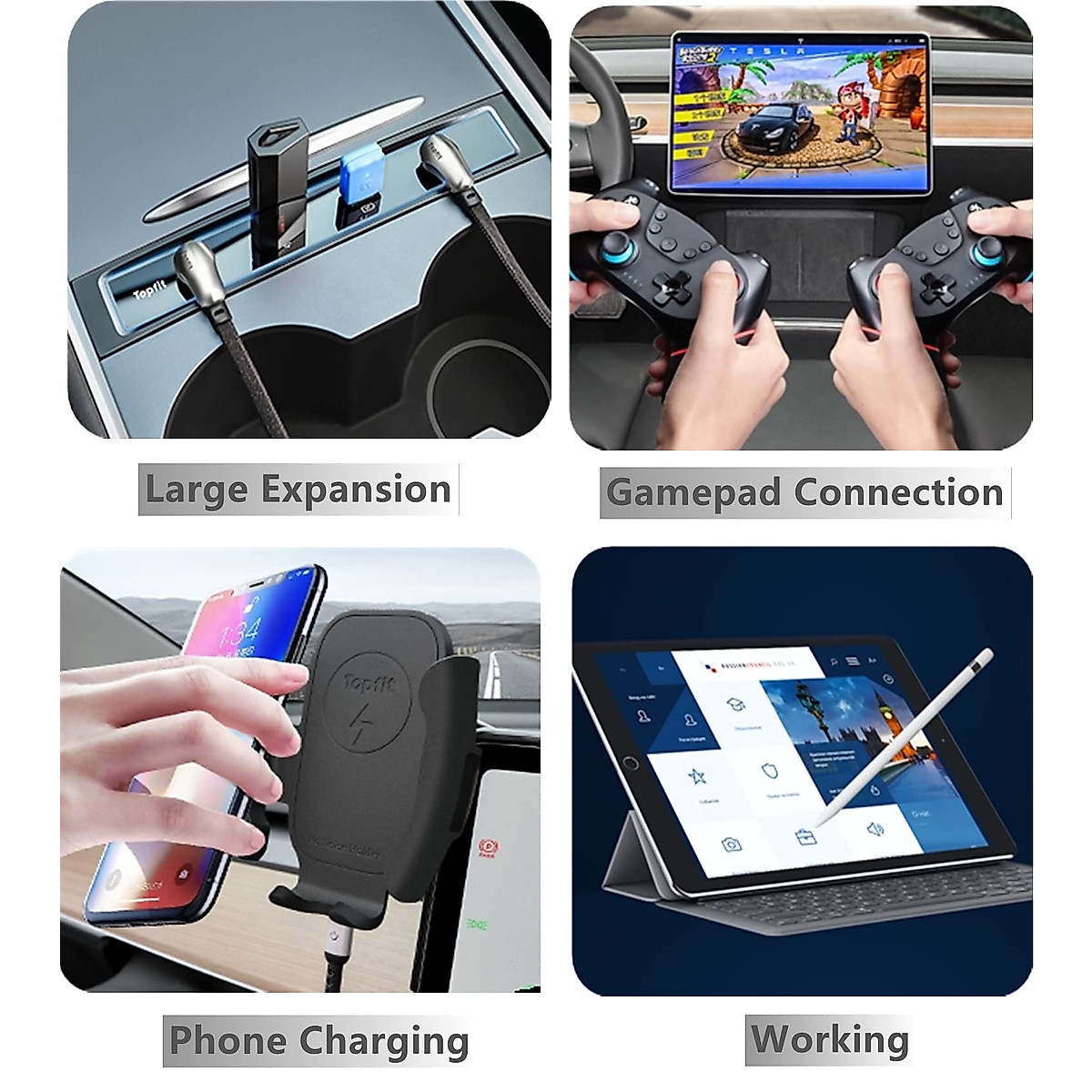 2023-2021 Tesla Model Y Model 3 Docking Station 4 in 1 USB Hub Center Console Adapter Cable Charger Powered Splitter Extension Accessories