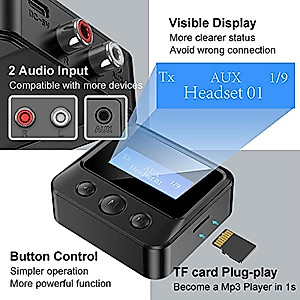 Bluetooth Transmitter, 2-in-1 Bluetooth Transmitter Receiver with LCD Screen, Bluetooth 5.0 Audio Adapter, TF Card Plug-play, Support 3.5mm AUX, RCA, for TV/PC/Car/MP3/CD Player/Speaker/Headset (C39S)