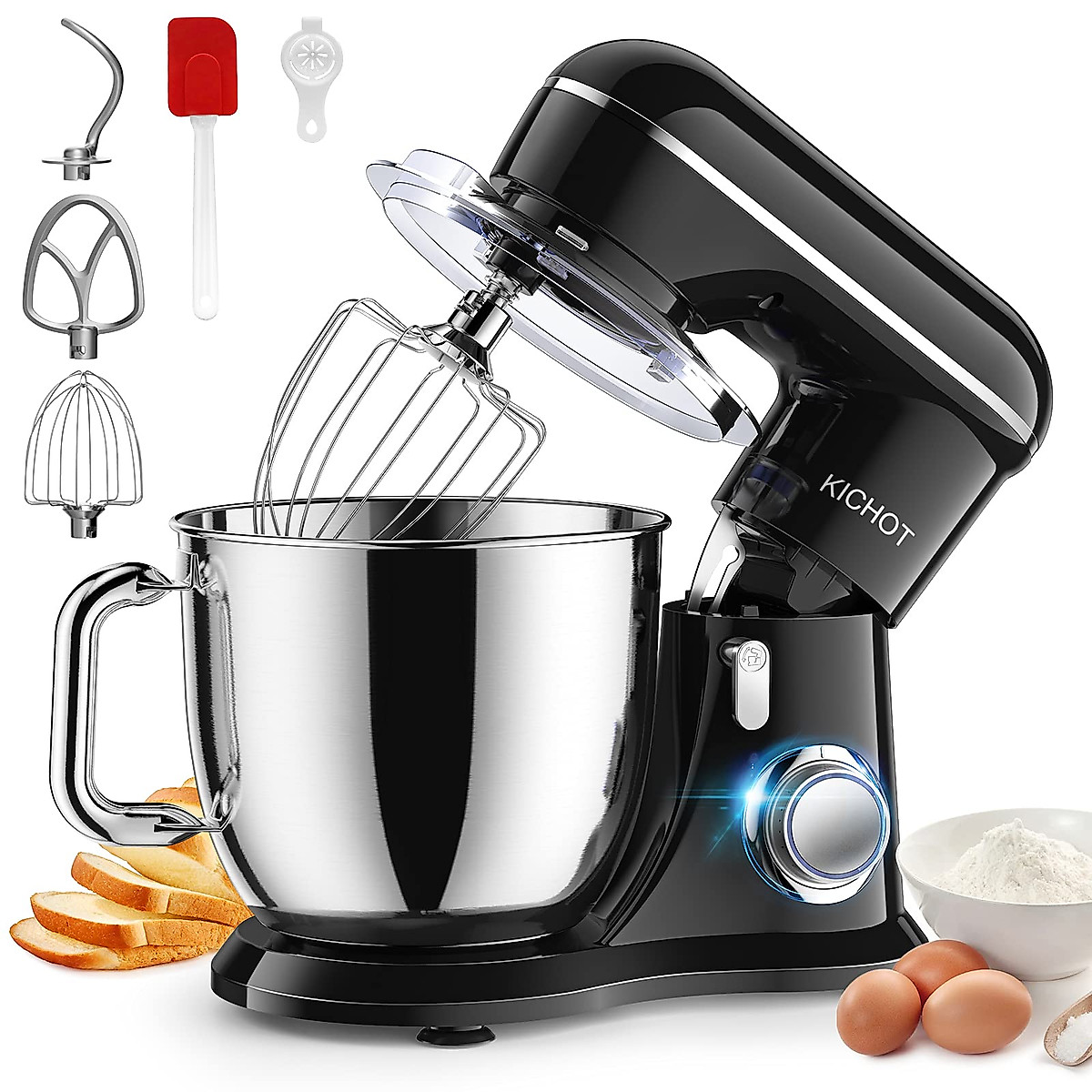Stand Mixer, KICHOT 10+P Speed 4.8 Qt. Household Stand Mixers, Tilt-Head Dough Mxier with Dough Hook, Beater, Wire Whisk & Splash Guard Attachments for Baking, Cake, Cookie, Kneading, SM-1533