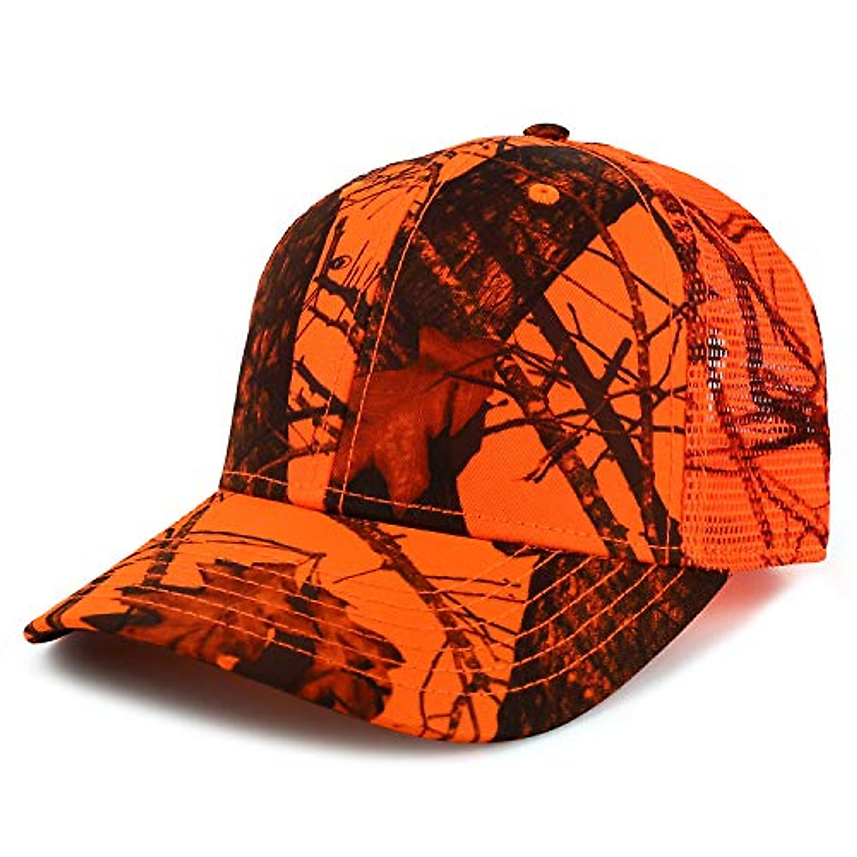 Armycrew Hunting Camouflage Outdoor Structured Camo Printed Trucker Mesh Cap - Blaze