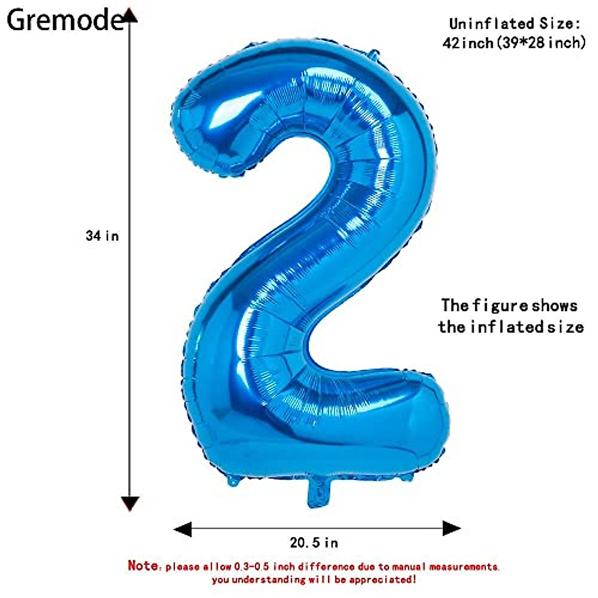 Blue 2 Balloons,40 Inch Birthday Foil Balloon Party Decorations Supplies Helium Mylar Digital Balloons (Blue Number 2)