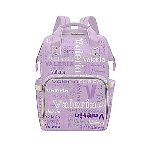 XOZOTY Name Light Purple Diaper Bags with Name Waterproof Mummy Backpack Nappy Nursing Baby Bags Gifts Tote Bag for Women