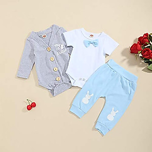 Baby Boy Easter Clothes My First Easter Letter Print Coat+ Bow-Tie T-Shirt Top and Rabbit Pants Baby Boy Easter Outfits