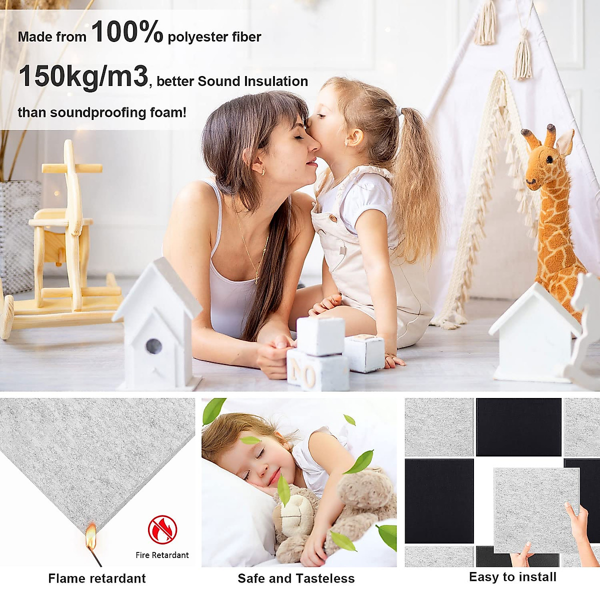 JBER Professional Acoustic Foam Panels, Sound Proof Padding Soundproofing Absorption Panel, 12" x 12" x 0.4" High Density Beveled Edge Wall Tiles for Acoustic Treatment,(12P Dark Blue)