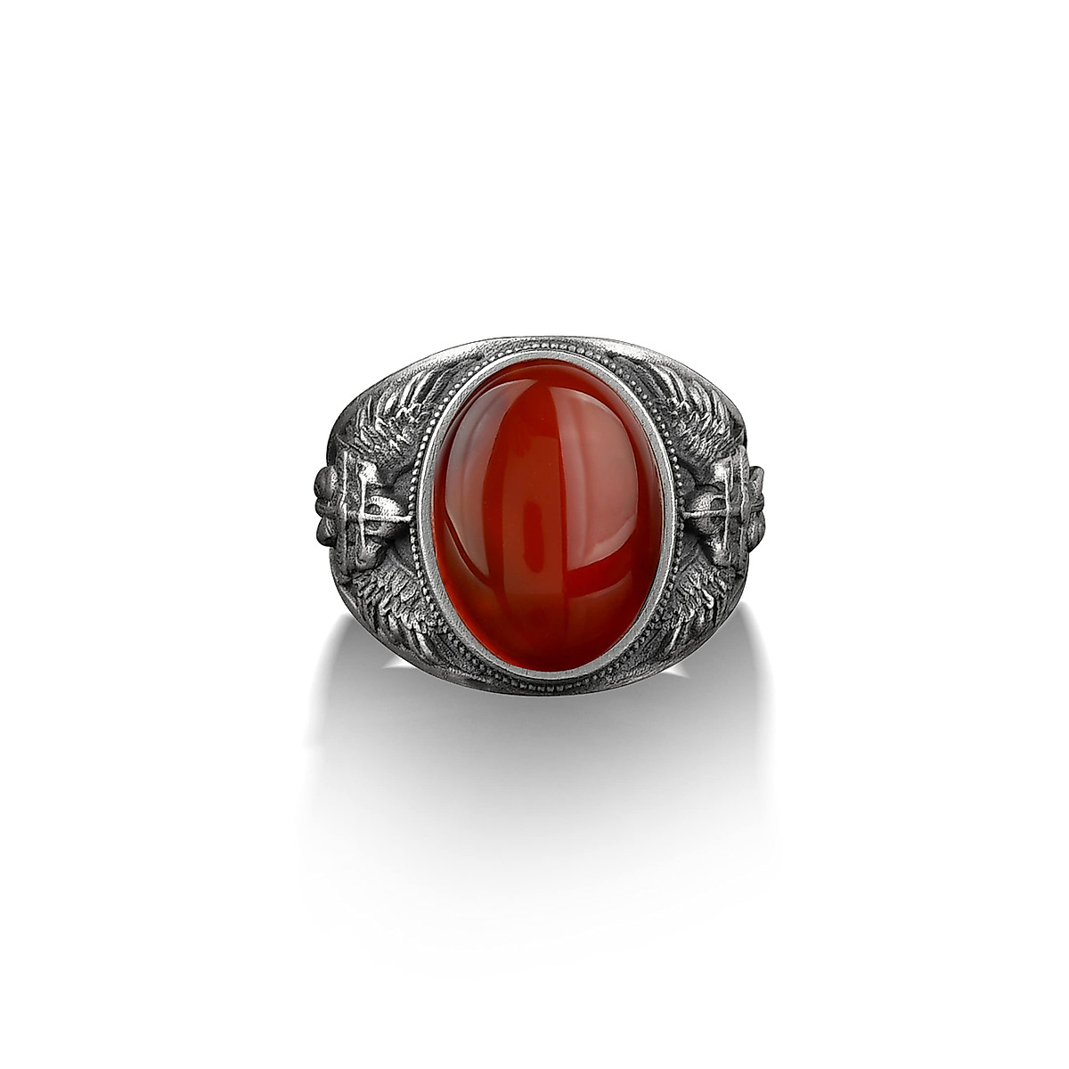 BySilverStone Jewelry Saint Michael The Archangel Oval Gemstone Signet, Carnelian Mens Ring, Sterling Silver Signet Ring, Catholic Gifts for Women