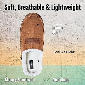 Lucky Brand Mens Microsuede Clog Slippers, Warm Fuzzy Rubber Sole Home Bedroom Slipper, Comfortable Indoor Outdoor House Shoes, Tan, Small