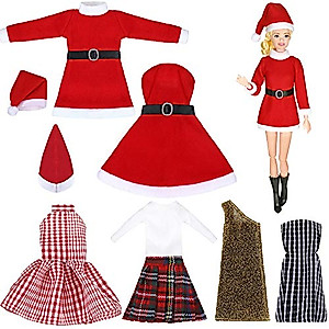 Cholung 6 Sets Christmas Doll Dresses with 2 Pairs Black Boots 11.5 Inch to 12 Inch Doll Christmas Clothes Sets Christmas Doll Dresses Suits for Little Girl