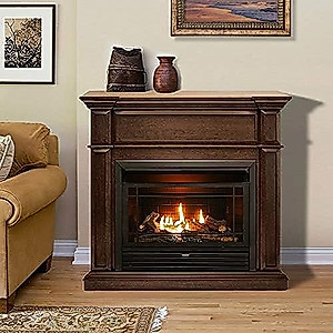 Duluth Forge Dual Fuel Ventless Gas Fireplace System with Mantle, Thermostat Control, 5 Fire Logs, Use with Natural Gas or Liquid Propane, 26000 BTU, Heats up to 1350 Sq. Ft., Gingerbread Finish
