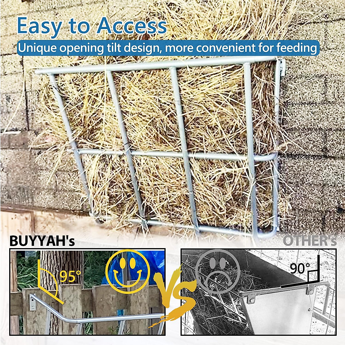 BUYYAH Hay Feeder Goat, 20 Gallon Multiple Sided Goat Hay Rack, Heavy Duty Iron Wall Hay Rack for Sheep, Horses, Effortless Installation in Farm, Yield
