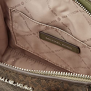 Michael Kors Avril Small Leather Top Zip Satchel Crossbody Brown MK Army Green