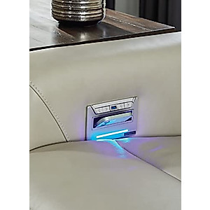 Signature Design by Ashley Battleville Contemporary Leather 2 Seat Power Reclining Sofa with Adjustable Headrest, Light Gray