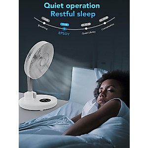 Eposy Standing Oscillating Fan 12" Foldable Portable Quiet Floor Fan,12000mAh with Remote, Timer, Height Adjustable,6 Speed Portable Fan,White