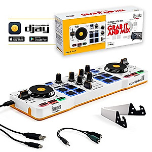 Hercules DJControl Mix – Bluetooth Wireless DJ Controller for Smartphones (iOS and Android) – dJay app – 2 Decks, White