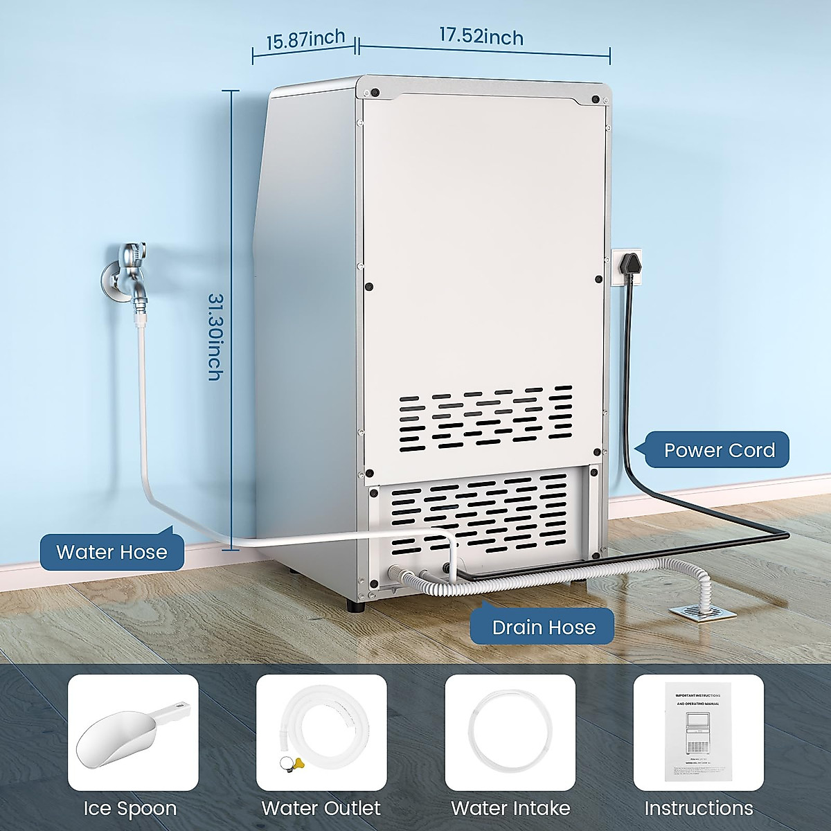 COWSAR Commercial Ice Make Machine100 lbs/24H, 45 Ice Cubes/Cycle Upgrade Stainless Steel Ice Maker with Self Cleaning& 48 Hour Timer for Bar/Cafe/Restaurant/Home, Under Counter Ice Machine