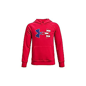 Under Armour Boys Freedom BFL Rival Hoodie, Red (600)/White, Youth X-Large