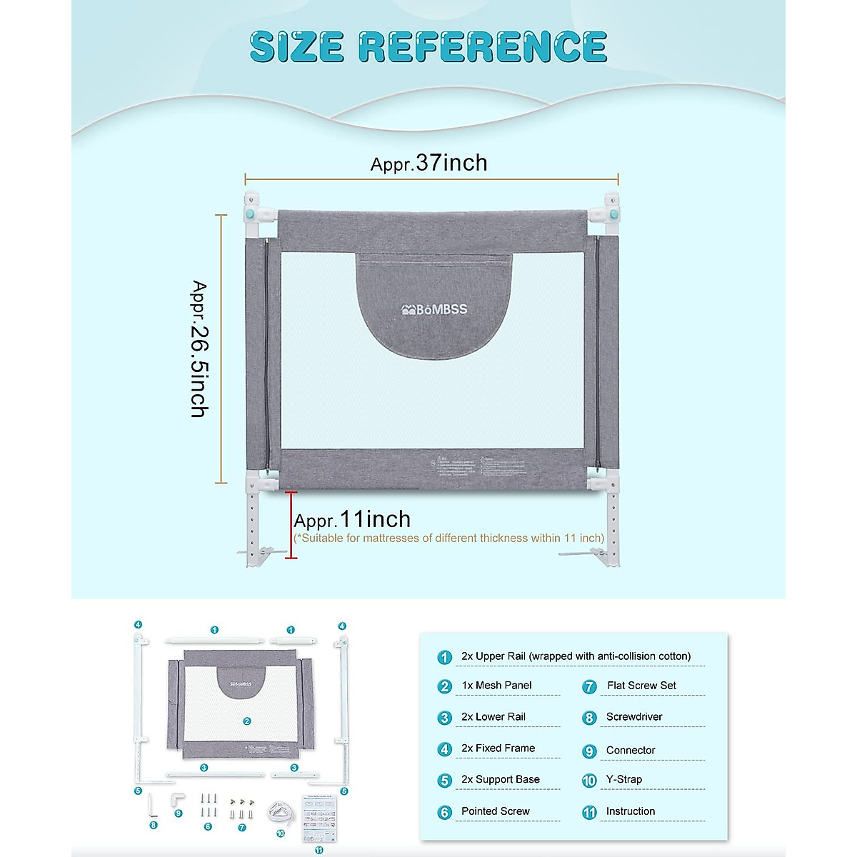 MBQMBSS 69" Bed Rail for Toddlers, Baby Bed Rail Guard for Full Size Bed, Twin Bed Safety Bedrail for Toddler Kids - Double Side Child Lock for Easy Lifting and Extra Y-Shape Strap for More Stablity