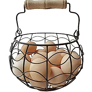 Metal Wire Egg Baskets for Collect Fresh Egg Baskets Countertop Holder, LINCOUNTRY Rustic Round Small Chicken Basket Gathering Fresh Egg With Handle,Country Primitive Farmhouse Vintage Storage Gift