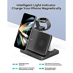 Charging Station for Samsung 3 in 1 Foldable Wireless Charger Fast Charger Dock Stand for Galaxy Z Fold 4/3, Z Flip 5/4/3, S23/S22/S21/S20, Note20/10 Ultra, Watch 5 Pro/5/4/3/Active, Buds+/2/Pro/Live