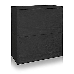 Way Basics Webster 2 Tier Bookshelf Display Storage and Organizer (Tool-Free Assembly and Uniquely Crafted from Sustainable Non Toxic zBoard Paperboard) Black, 12D x 22.8W x 24.7H in