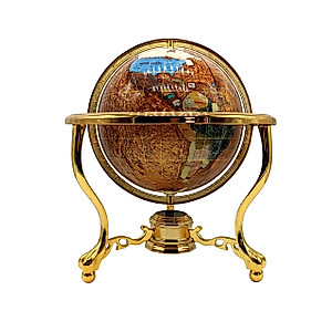 14" Tall Amber Pearl Gold Stand Gem Gemstone World Map Globe Globes Maps