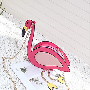 WILDFINDING Women Stylish PU Leather Cute Handbag Flamingo Crossbody bag, Red, 19cm