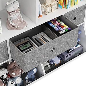 Amyove Kids Toy Storage Organizer, Kids Bookshelf with 2 Bookshelfs, 3 Removement Drawers and 2 Cubbies, Toy Organizers and Storage for Living Room, Kids Bedroom, Nursery, Playroom, White