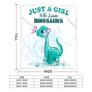 Dinosaur Blanket for Girls Dinosaur Gifts for Girls - Just A Girl Who Loves Dinosaurs - Soft Cozy Flannel Throw Sofa Bed Lightweight Plush Kids Blankes 40x50 Inches
