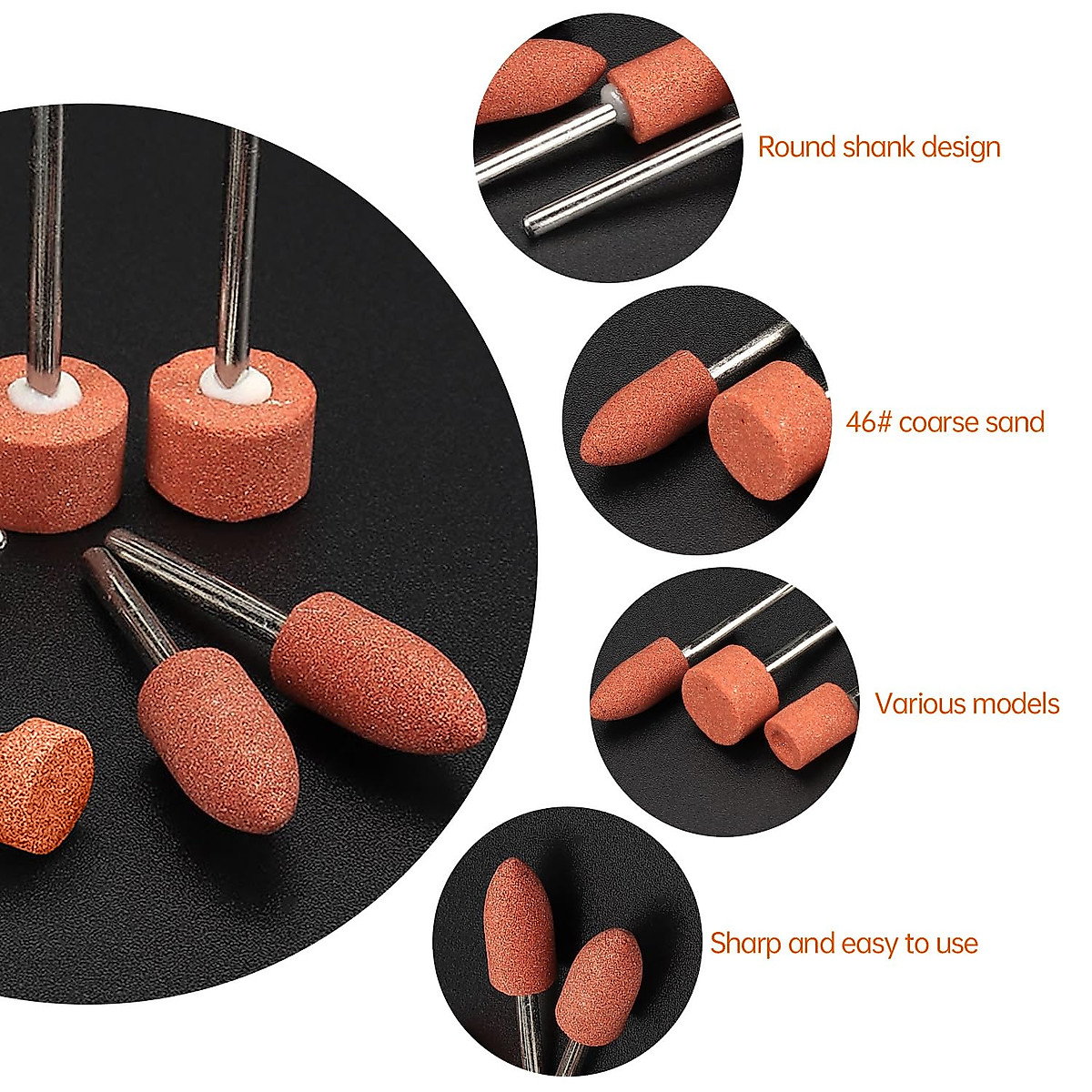 Sanding Bits for Dremel Rotary Tool, Grinding Stones Sanding Drill Bits with 1/8" Shank, Aluminum Oxide Sanding Accessories to Metal Rust Removal/Smoothing/Sharpening, 45Pcs