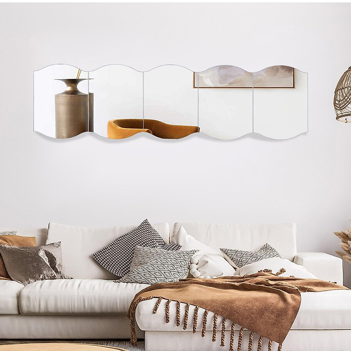 DEMAIKE Contemporary Wave Pattern Full-Length Body Mirror - Set of 5pcs, 9.7x8.6 inches, Self-Adhesive Irregular Wall Mirrors for Door, Living Room, Bedroom,