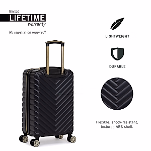 Kenneth Cole REACTION Madison Square Lightweight Hardside Chevron Expandable Spinner Luggage, Black, 20-Inch Carry On