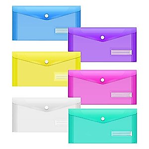 Sooez 24 Pack Plastic Pencil Pouch, Clear Poly Envelopes File Bag Bill Bag Pencil Case with Label Pocket, Plastic Pencil Case Bulk for A6 Size Files School, Office Storage