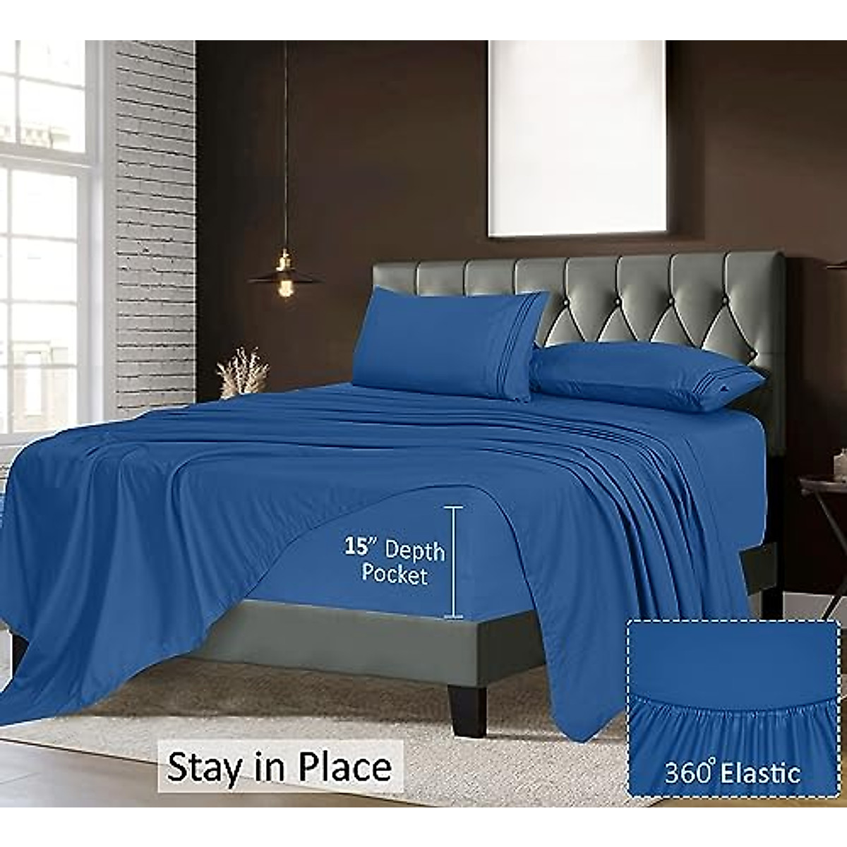 RUVANTI Full Size Sheets Set, Brushed Microfiber Sheets 4 Pieces (1 Fitted Sheet, 1 Flat Sheet, 2 Pillowcases), with 15-inch Deep Pockets, Lightweight & Compfy Premium Hotel Bedding, Royal Blue