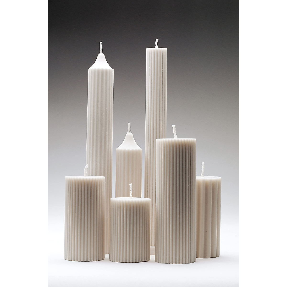 LAWA Roman Tall Ribbed Pillar Candle - Scented Soy Wax Stripped Dinner Candle | Classic Aesthetic Decoration Candle Set | Housewarming Gift | Wedding Event Decor - White (Medium)