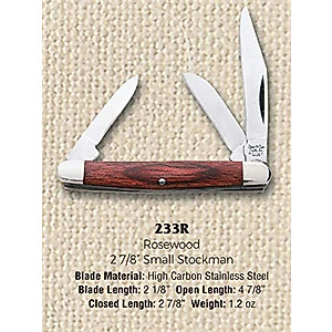 Bear & Son 233R Rosewood Three-Blade Small Stockman Slip Joint Knife, 2 7/8-Inch