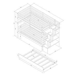 Harper & Bright Designs Stairway Bunk Bed Twin Over Twin with Trundle,Detachable Bunk Beds Twin Over Twin with Stairs,Wood Twin Bunk Beds with Storage Shelves for Kids Teens Girls Boys, Grey
