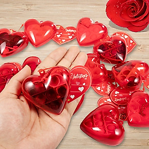 Kids Valentines Gifts Mini Pop Set - 12 Pack Valentine's Day Heart Boxes with Fidget Keychains and Gift Cards for Kids School Class Exchange Gifts Valentines Party Favors