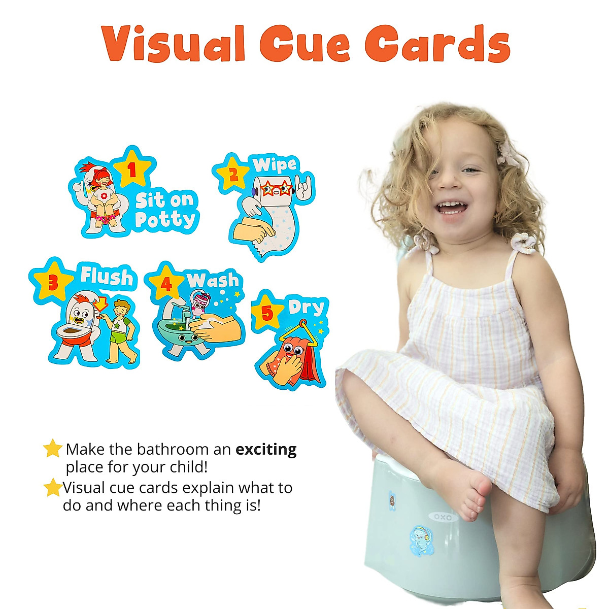 THE POTTYS Funny Potty Training Chart Game for Boys and Girls, Potty Training Rewards for Toddlers - 12 Foam Toys, Potty Stickers, Certificate, Cue Cards and Potty Book for Toilet Training