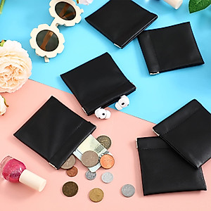 6 Pcs PU Squeeze Coin Purse, Black Pouch Change Holder, Waterproof Portable Small Makeup Bag Storage Travel for Cosmetics Headphones Jewelry for Women