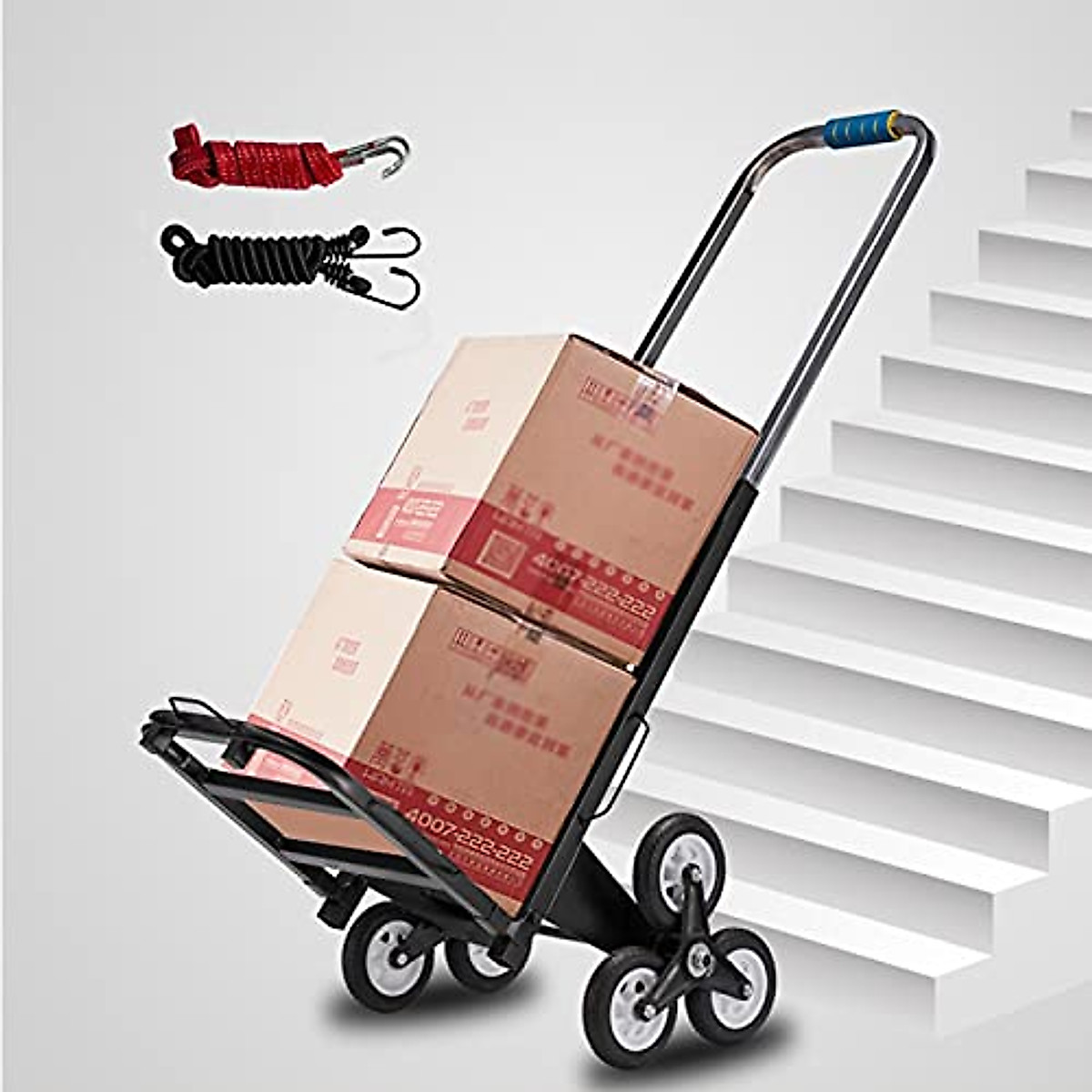 Generic Hand Trucks Heavy-Duty Steel Stair Climbing Cart, Folding Hand Truck, Multifunctional Trolley, 6-Wheel Solid Rubber Wheel Transport Cart, 100kg Load Capacity