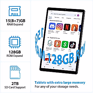 TOSCiDO Tablet 2023 Android 12 Tablets 10.3 inch 2K FHD Tableta,15GB Ram 128GB ROM 2TB Expand,8 Core 12nm CPU Tablet PC,2000 * 1200 IPS, in-Cell LCD Screen,8000mAh,5G WiFi,GPS,8+13MP Camera,Black