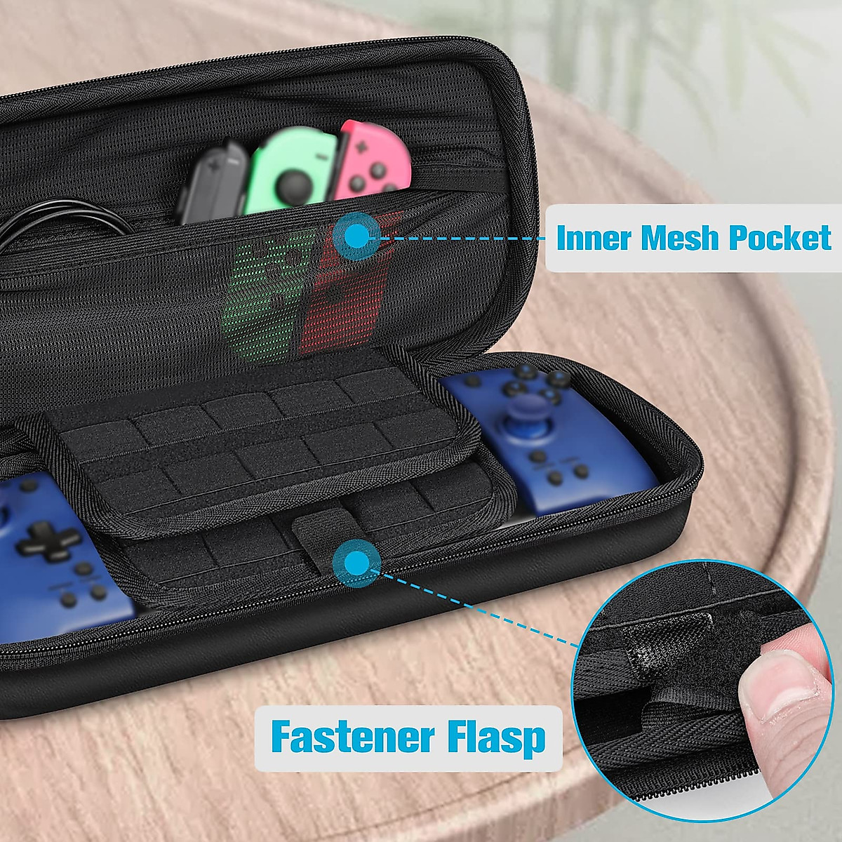 Fintie Carrying Case for Hori Nintendo Switch Split Pad Pro Controller - [Shockproof] Protective Cover Travel Bag w/30 Game Card Slots, Compatible with Nintendo Switch OLED Model, Dont Touch