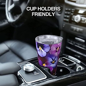 EKPRAVDKTF Purple Flower 20oz Insulated Stainless Steel Tumbler With Lids And Straws, Double Wall Vacuum Travel Coffee Mug, Thermal Cup For Cold & Hot Drinks, Reusable Metal Straw & Brush