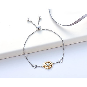 Sunflower Heart Bracelet for Women Sterling Silver Moissanite Diamond Adjustable Charm Bracelets Pulseras de Mujer White Gold Plated Jewelry Birthday Gifts for Her Mom Women Girlfriend Mama Wife