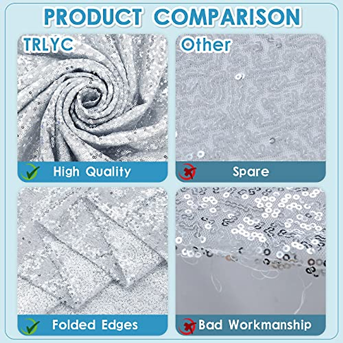 Trlyc Glitter Sequin Backdrop Curtains for Wedding Party Decor (2 Panels, W2 x H8FT,Sliver)